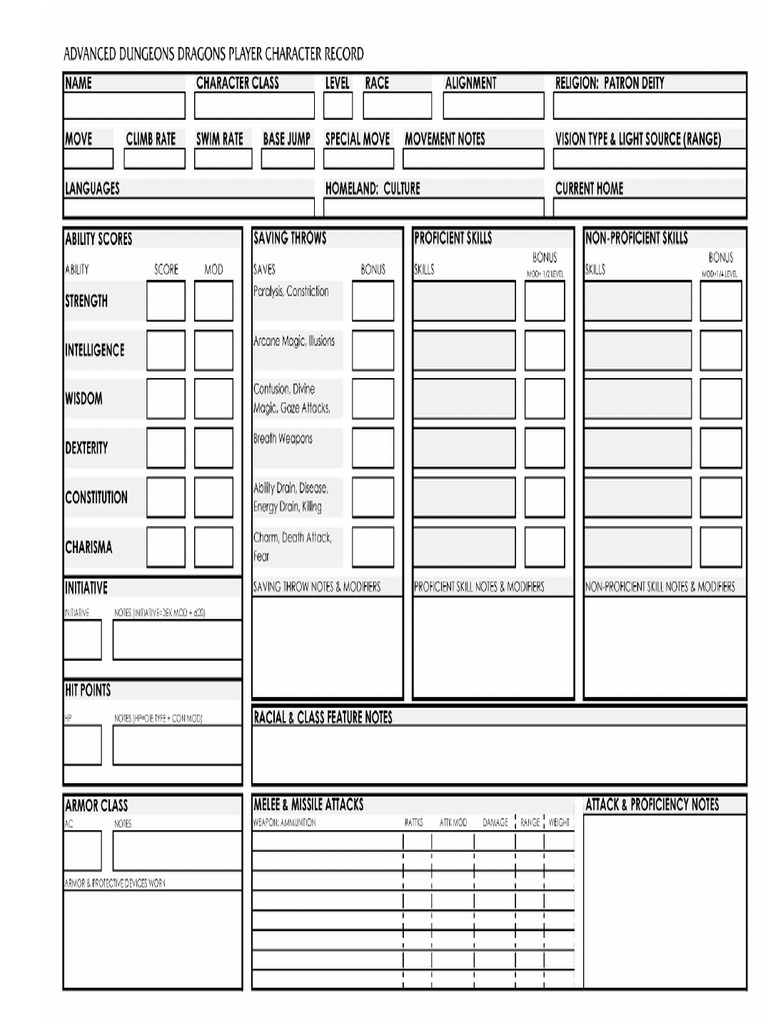 Adnd 3e Fillable2 | PDF | Fantasy Role Playing Games | Role Playing ...