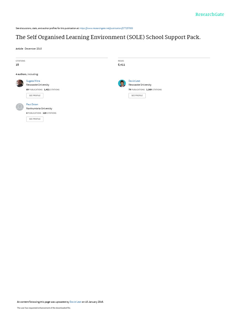 The Self Organised Learning Environment SOLE Schoo | PDF | Teachers ...