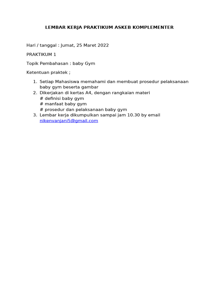 Lembar Kerja Baby Gym | PDF