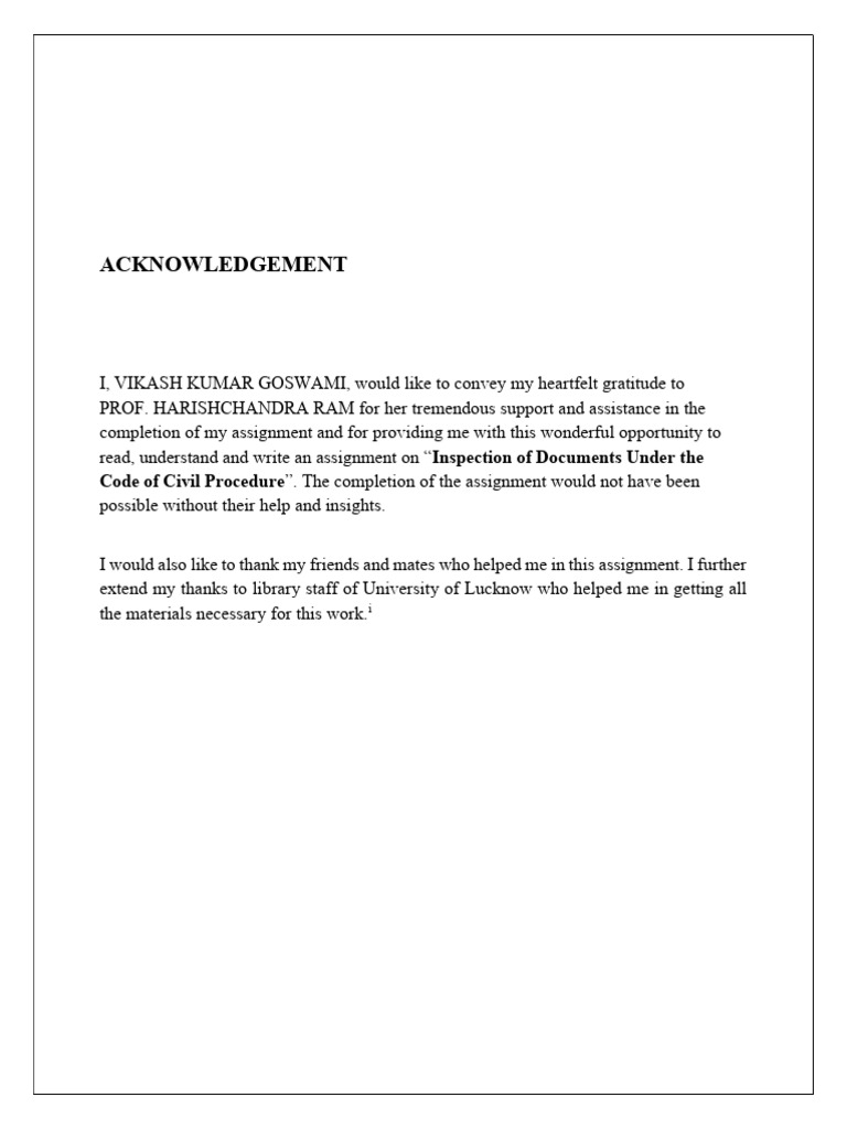 Acknowledgement: Inspection of Documents Under The Code of Civil ...