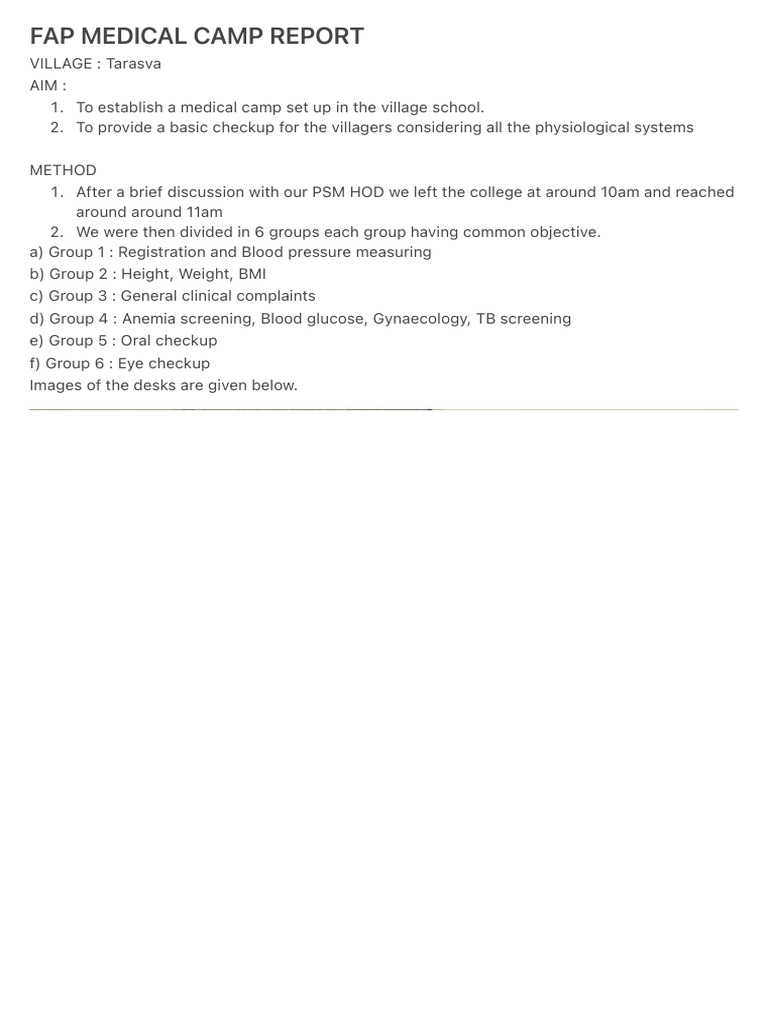 Fap Medical Camp Report | PDF | Wellness