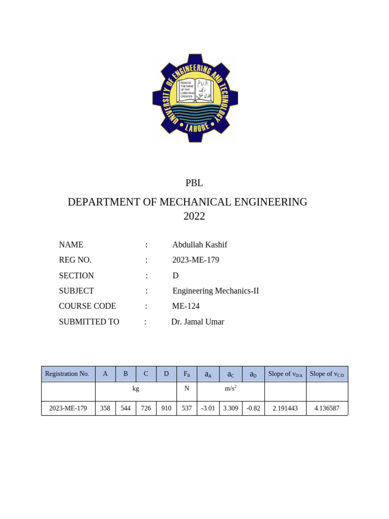 2022-ME-179 pbl | PDF | Force | Mass