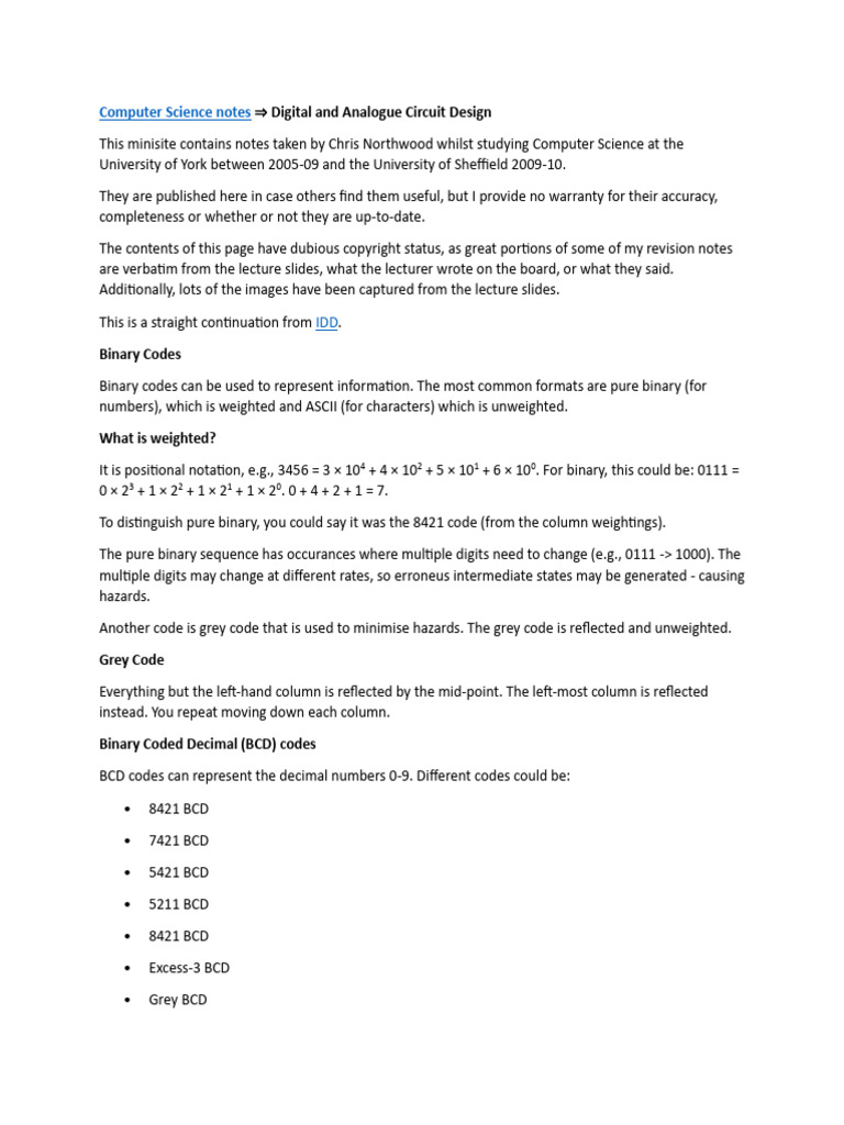 Computer Science Notes Digital and Analogue Circuit Design | PDF | Random Access Memory ...