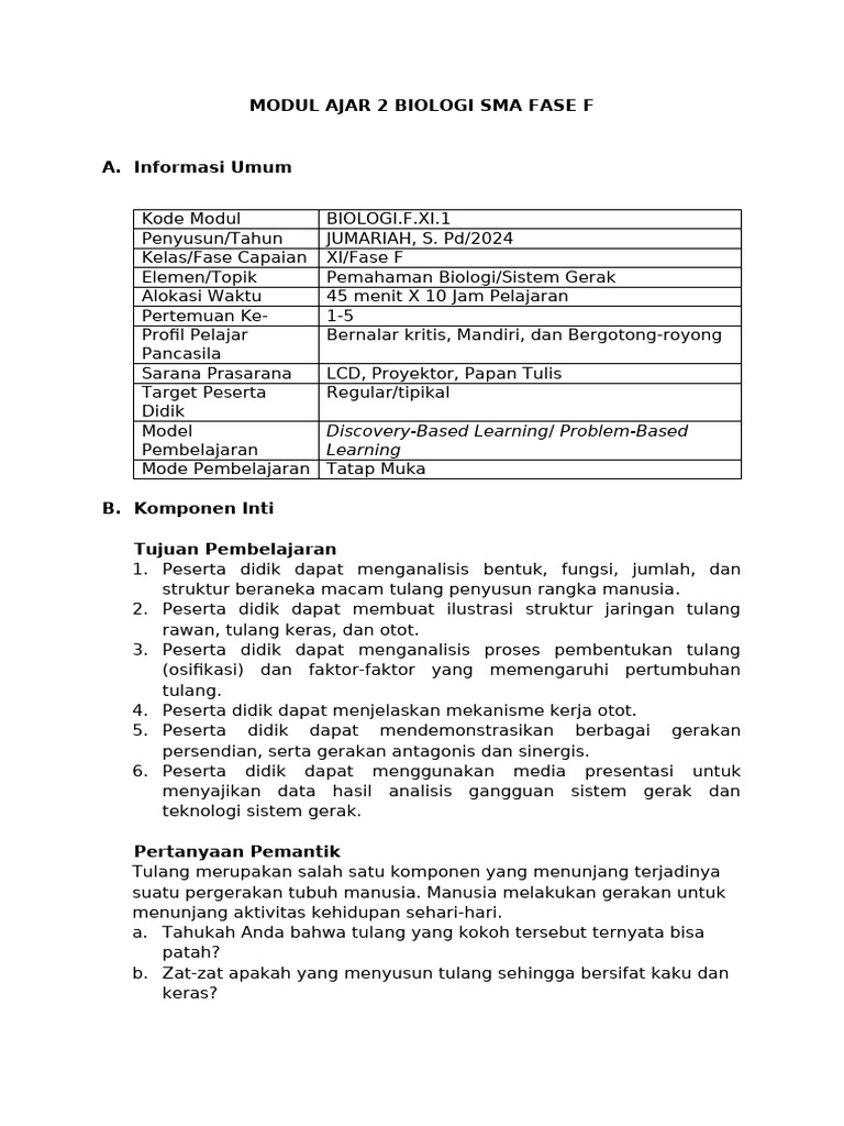 Modul Ajar Biologi Sma Kelas Xi Bab 2 | PDF