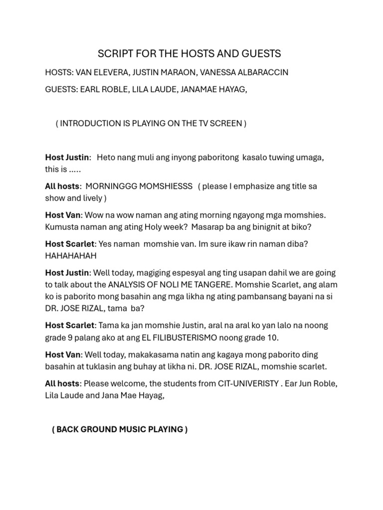 Script For The Hosts and Guests 2 | PDF | Spanish Language Novels ...