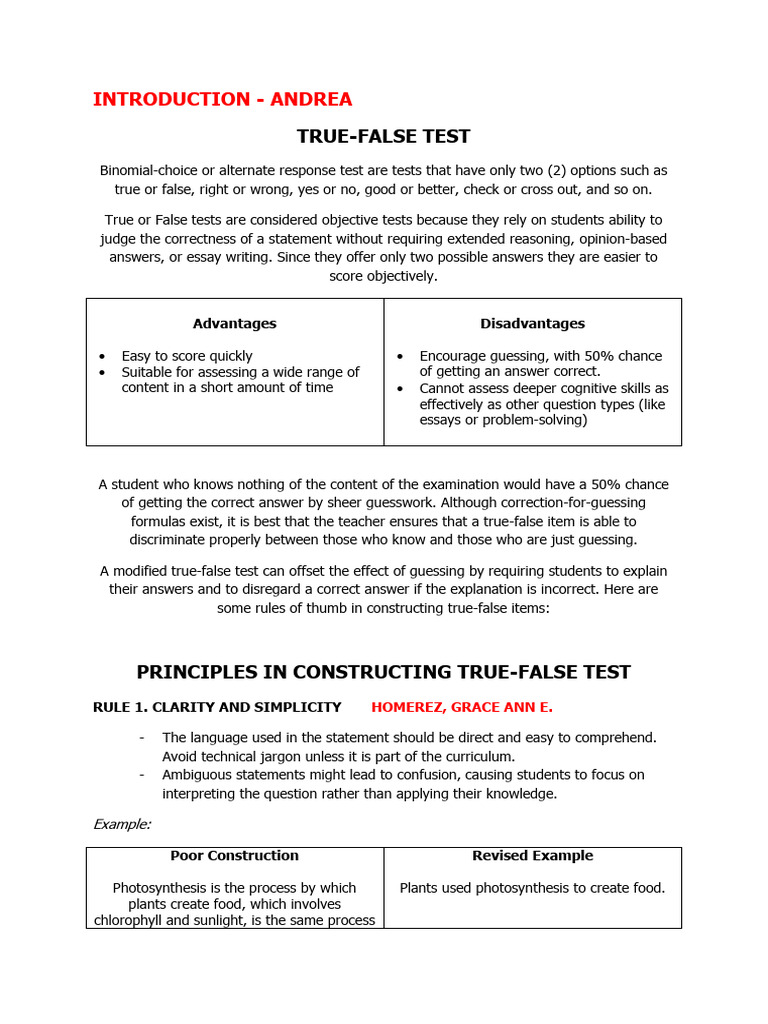 True-False Test Construction Guide | PDF