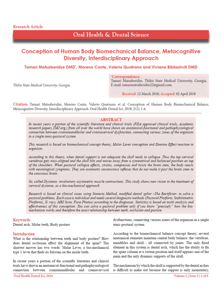 Conception of Human Body Biomechanical Balance Metacognitive Diversity Interdisciplinary ...