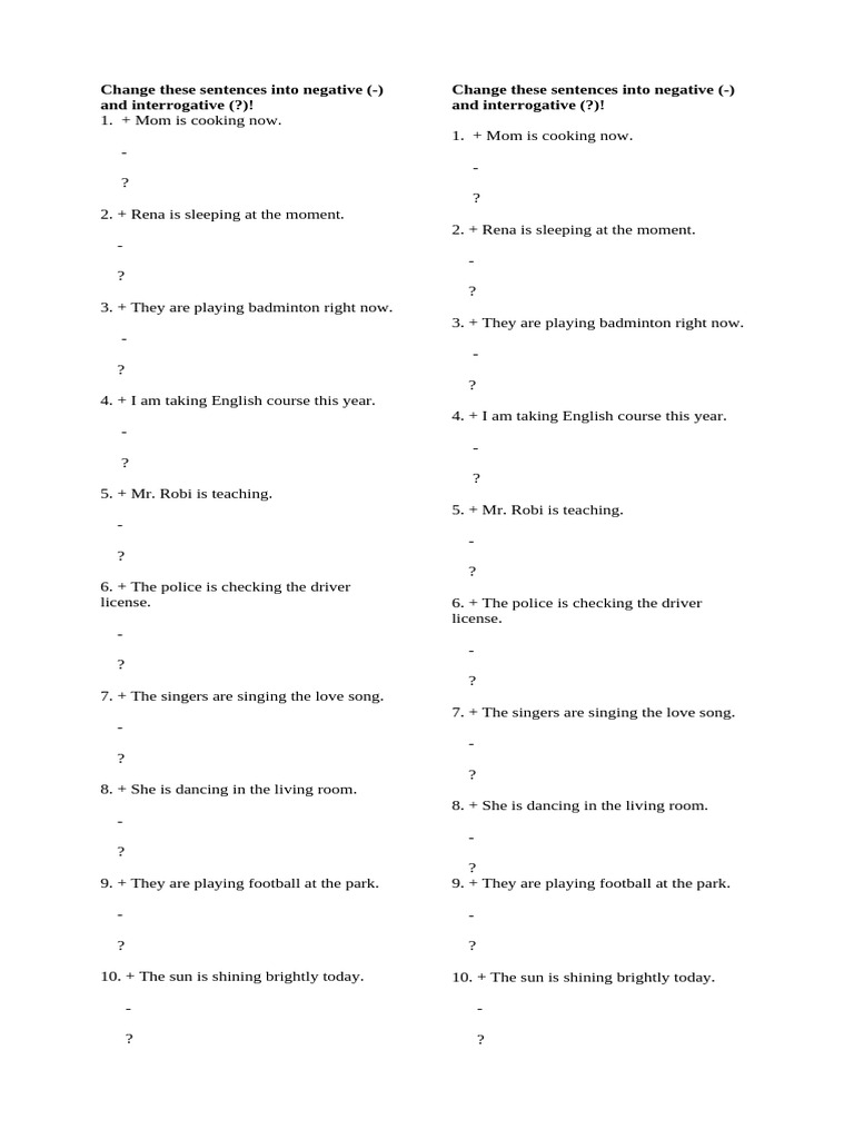 Negative and Interrogative Sentence Conversion | PDF