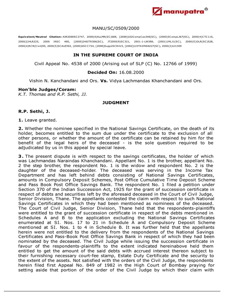 Vishin Kanchandani & Ors V Vidya Khanchandani & Ors | PDF | Probate ...
