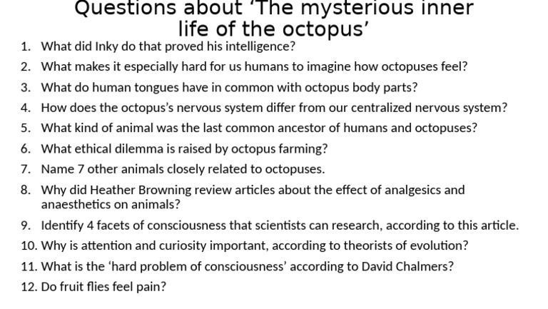 Inner Life of Octopuses Questions | PDF | Science & Mathematics