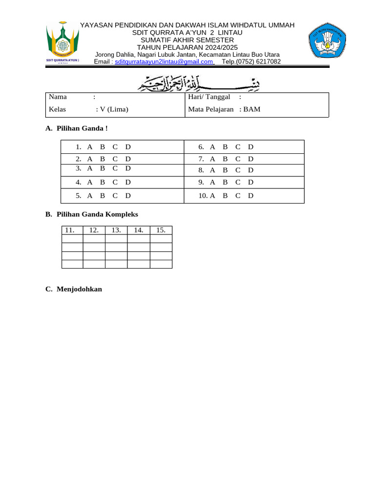 LJK Sas Tahfizh Kelas 4 | PDF