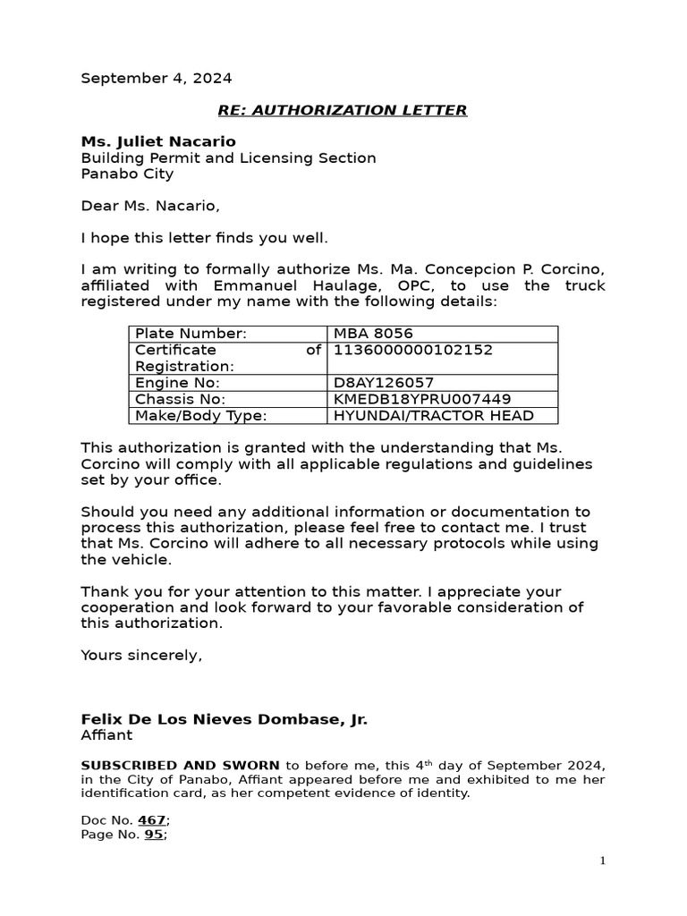Authorization Letter (Dombase) | PDF | Business | Social Science