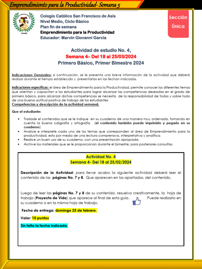 Semana 4. 1ro. Actividad No. 4 Emprendimiento | PDF