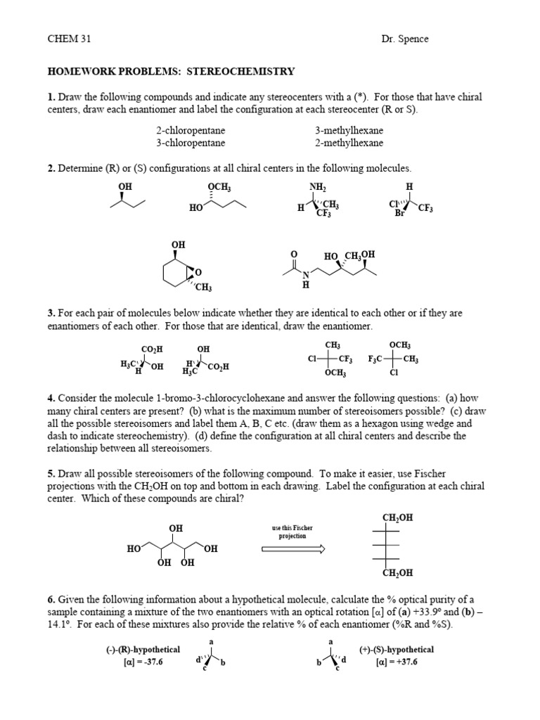 HW Set 4 Part II Stereochem | PDF | Chirality (Chemistry) | Organic ...