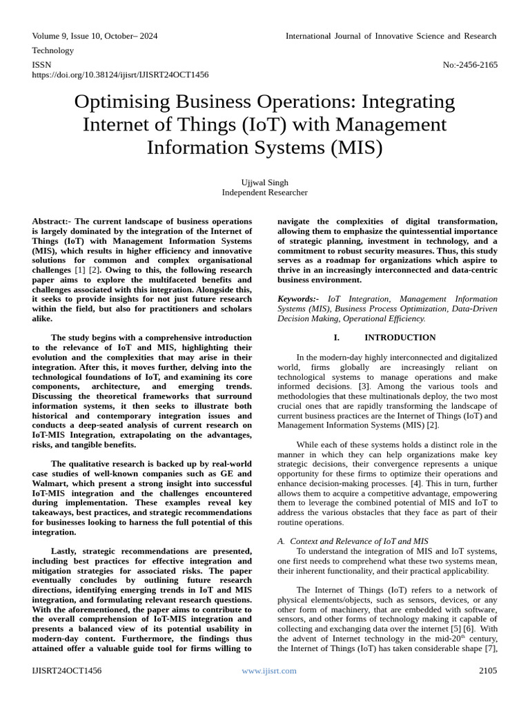 Optimising Business Operations: Integrating Internet of Things (IoT ...