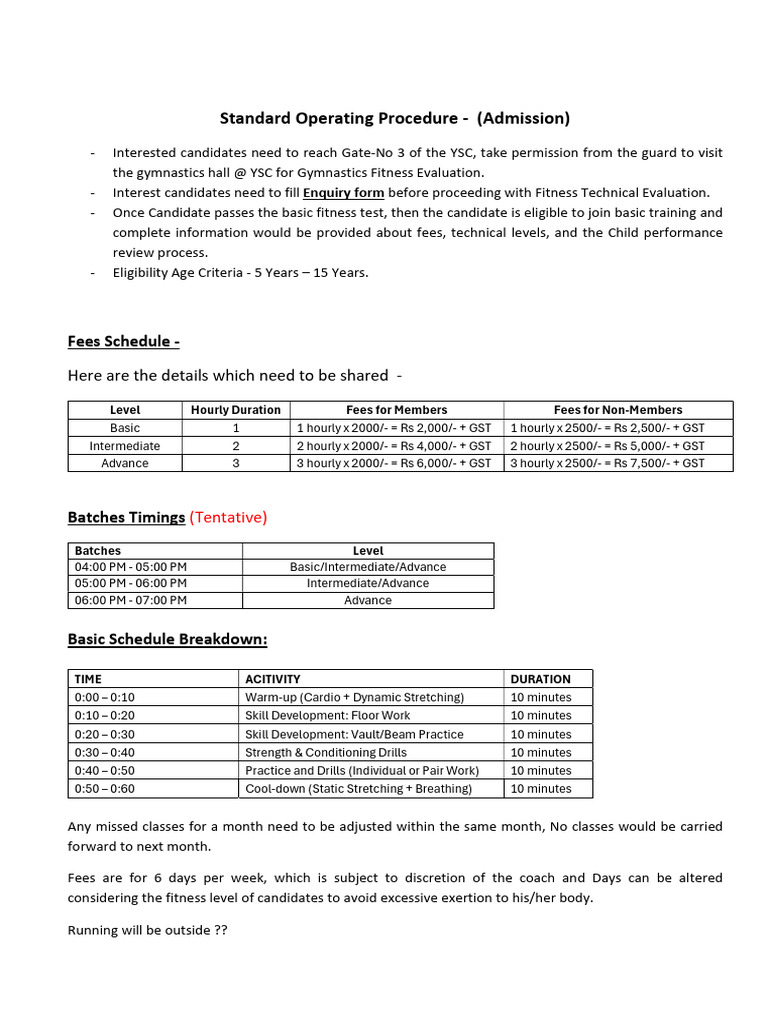 SOP | PDF | Gymnastics | Physical Fitness