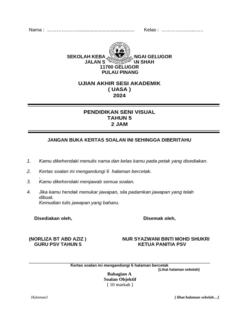 Uasa PSV THN 5 Set 2 2024 2025 | PDF