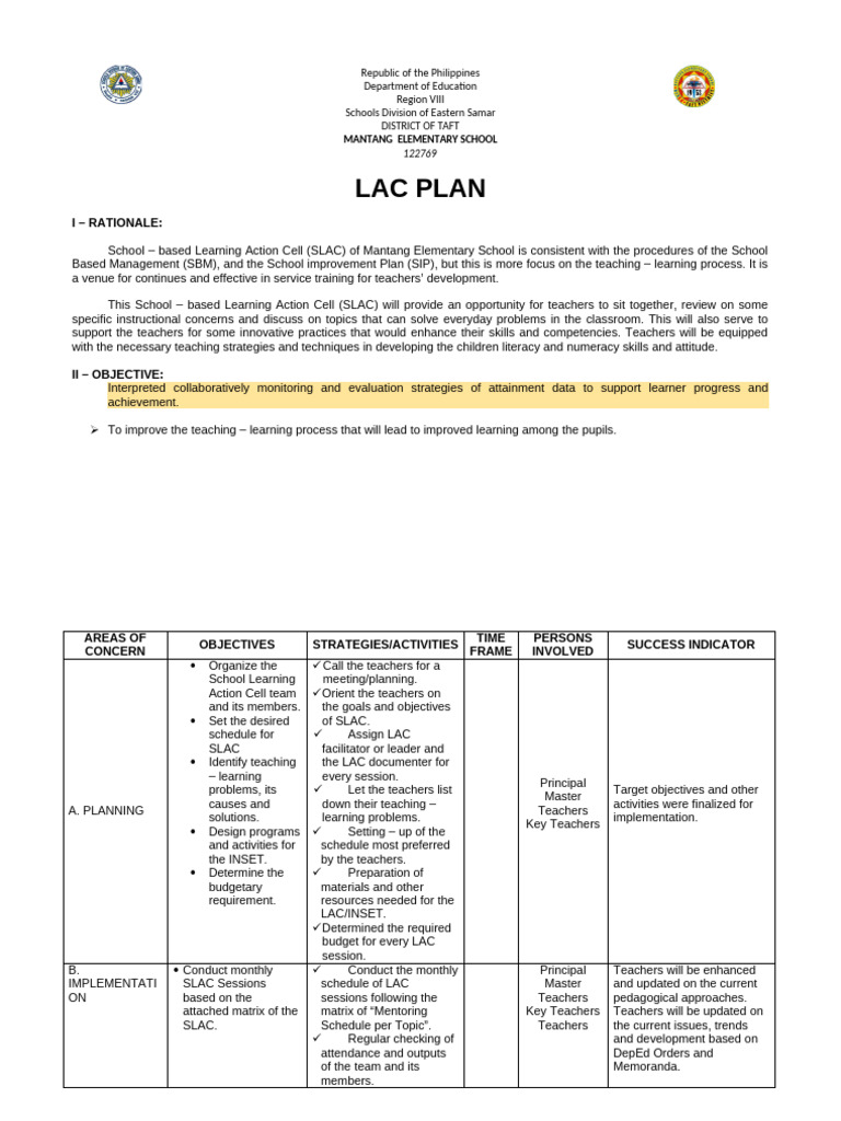 9 LAC PLAN c sample | PDF | Teachers | Learning