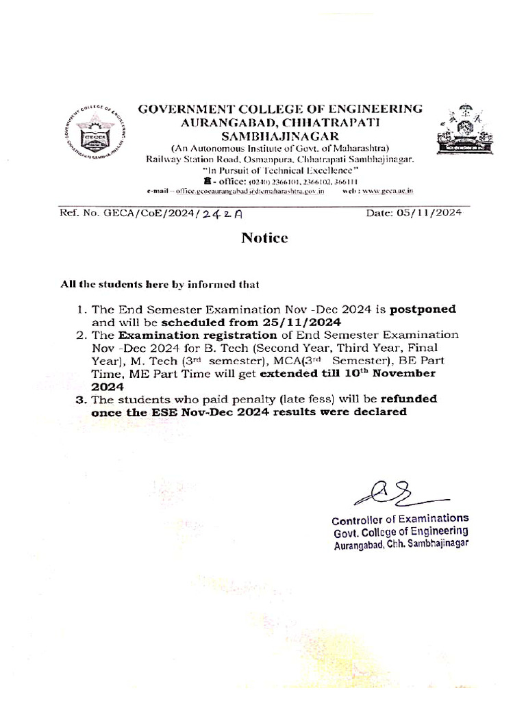 Notice For Student | PDF