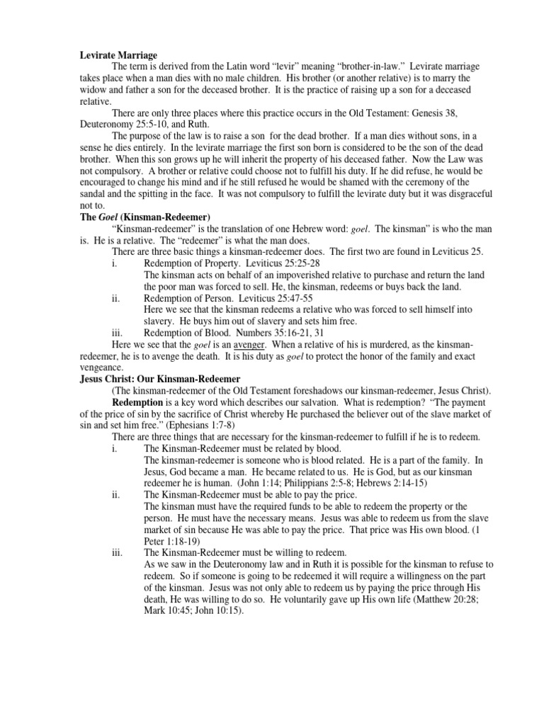 Levirate Marriage - Outline | PDF | Salvation | Book Of Ruth