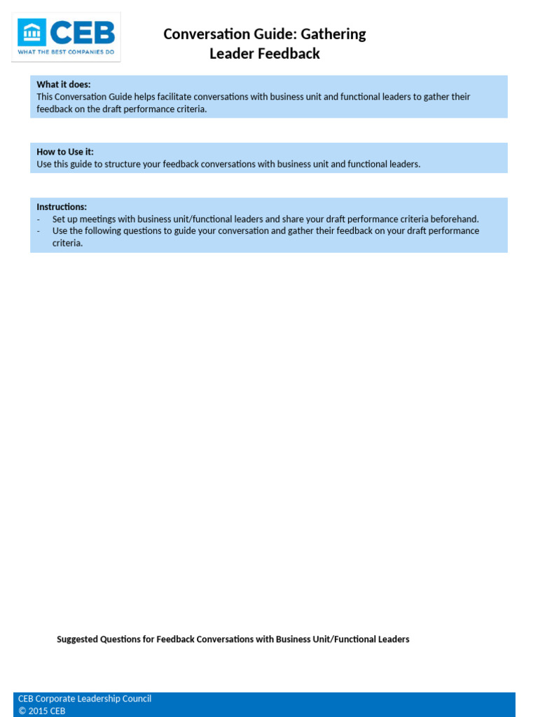 Leader Feedback Conversation Guide | PDF | Goal | Cognitive Science