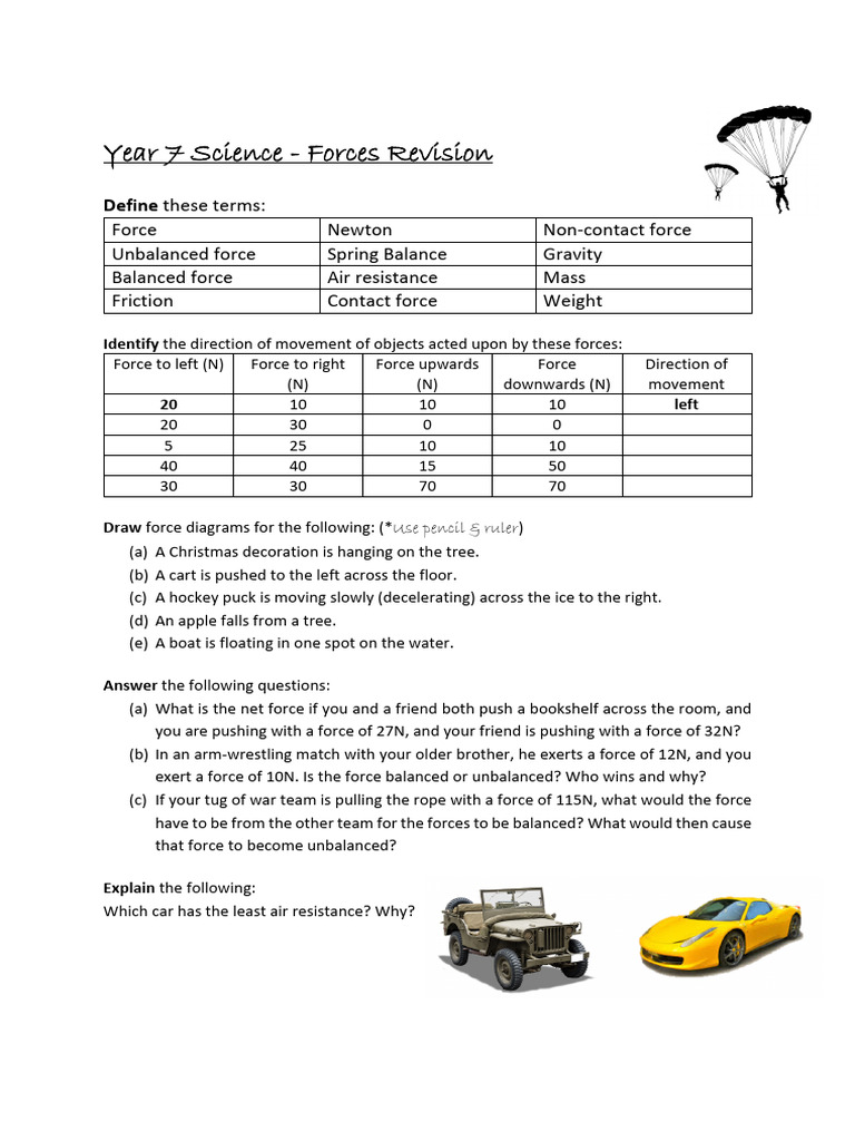 Forces Revision Questions | PDF | Force | Weight