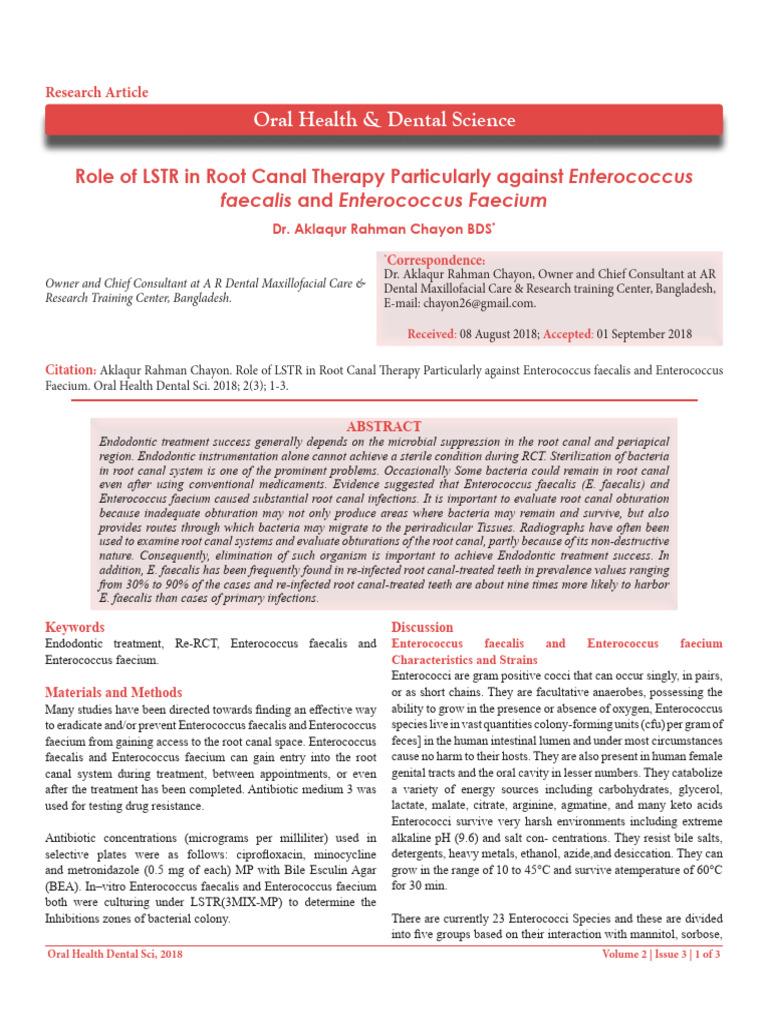 Role of LSTR in Root Canal Therapy Particularly Against Enterococcus ...