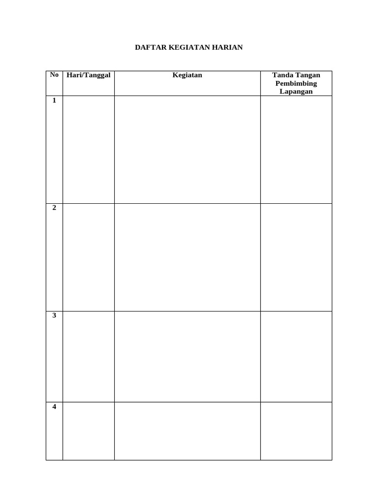 Daftar Kegiatan Harian | PDF