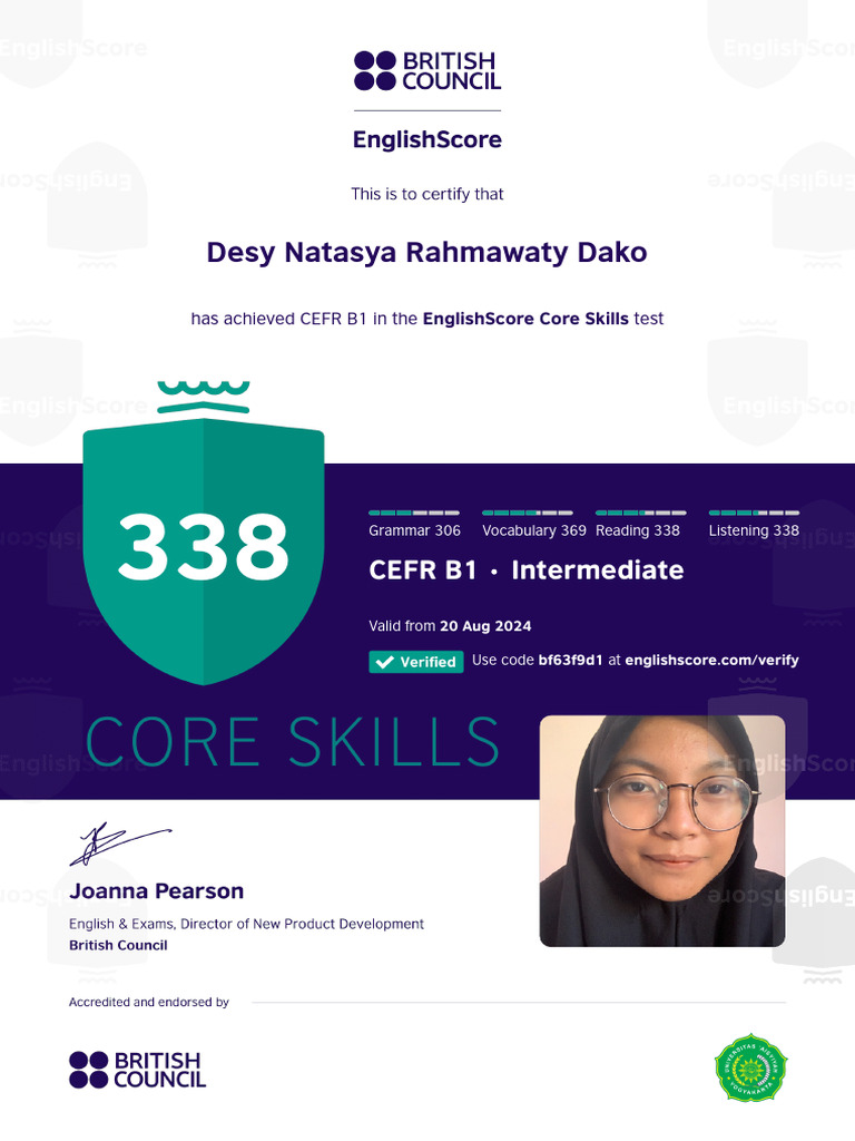 Sertifikat Englishscore-Desy Natasya Dako | PDF