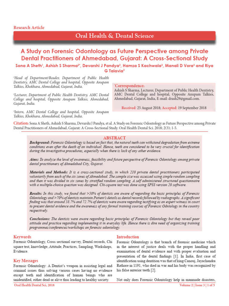 Forensic Odontology Awareness in Ahmedabad | PDF