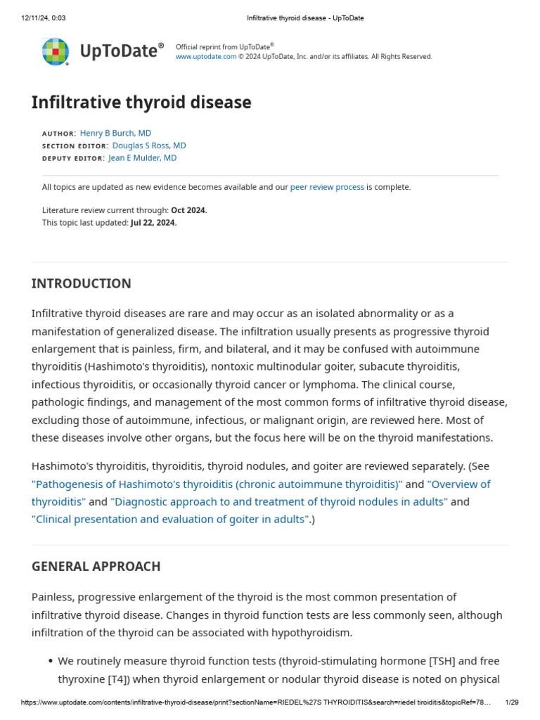 Infiltrative Thyroid Disease - UpToDate | PDF | Thyroid | Thyroid Disease