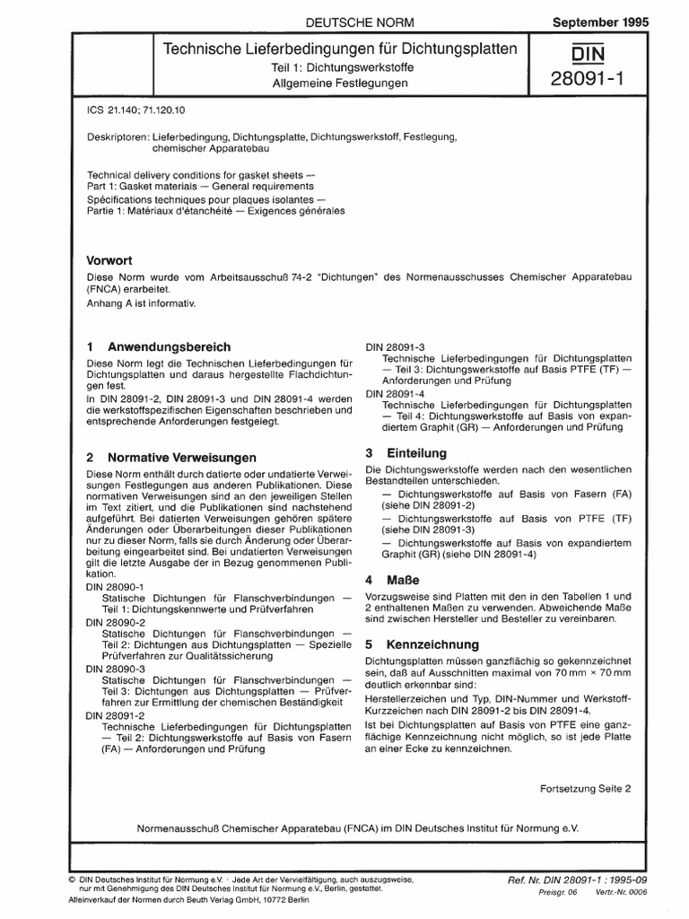 Din 28091-1 1995-09 | PDF