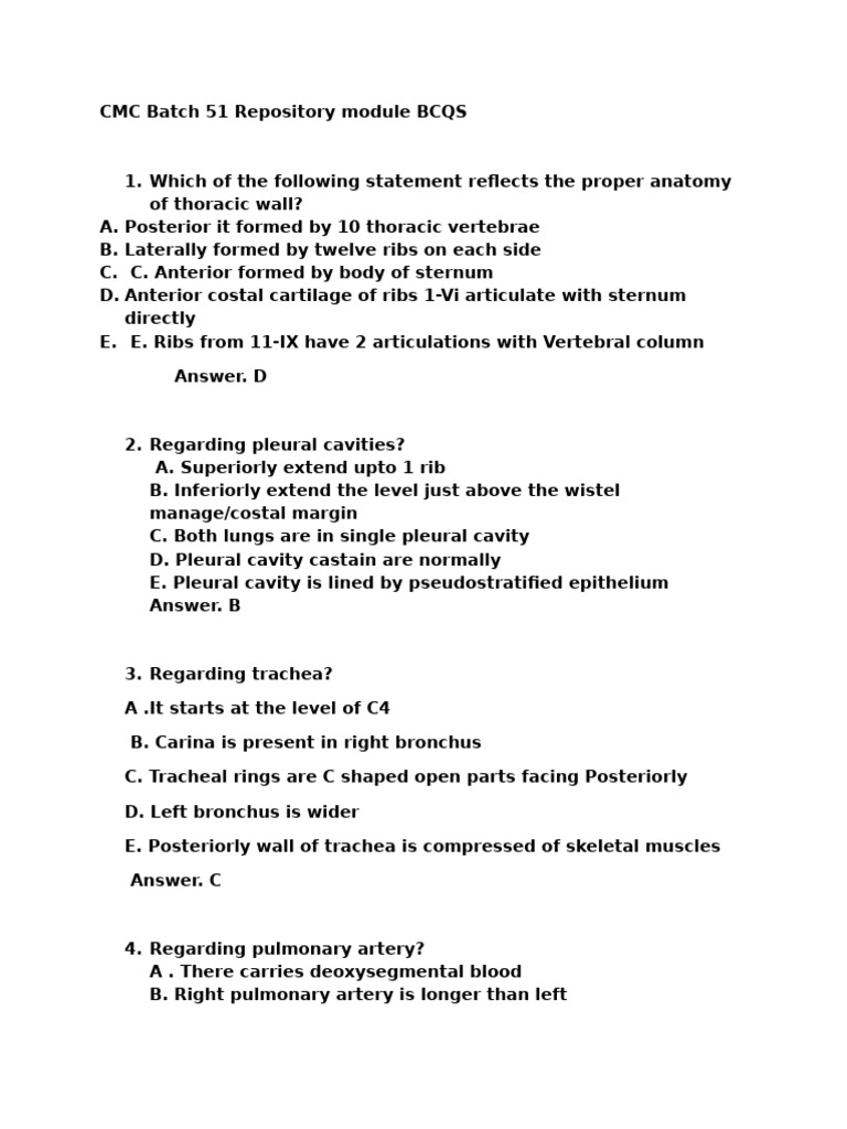 CMC Batch 51 Repository Module BCQS2 | PDF | Lung | Vertebral Column