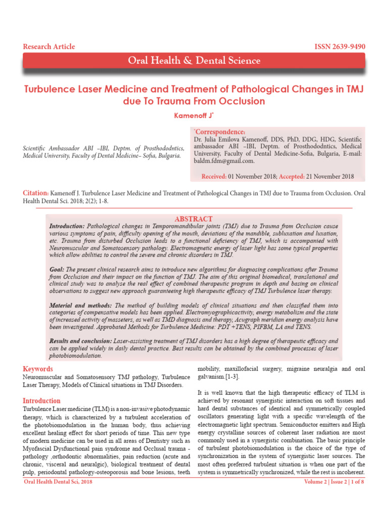 Turbulence Laser Medicine and Treatment of Pathological Changes in TMJ ...