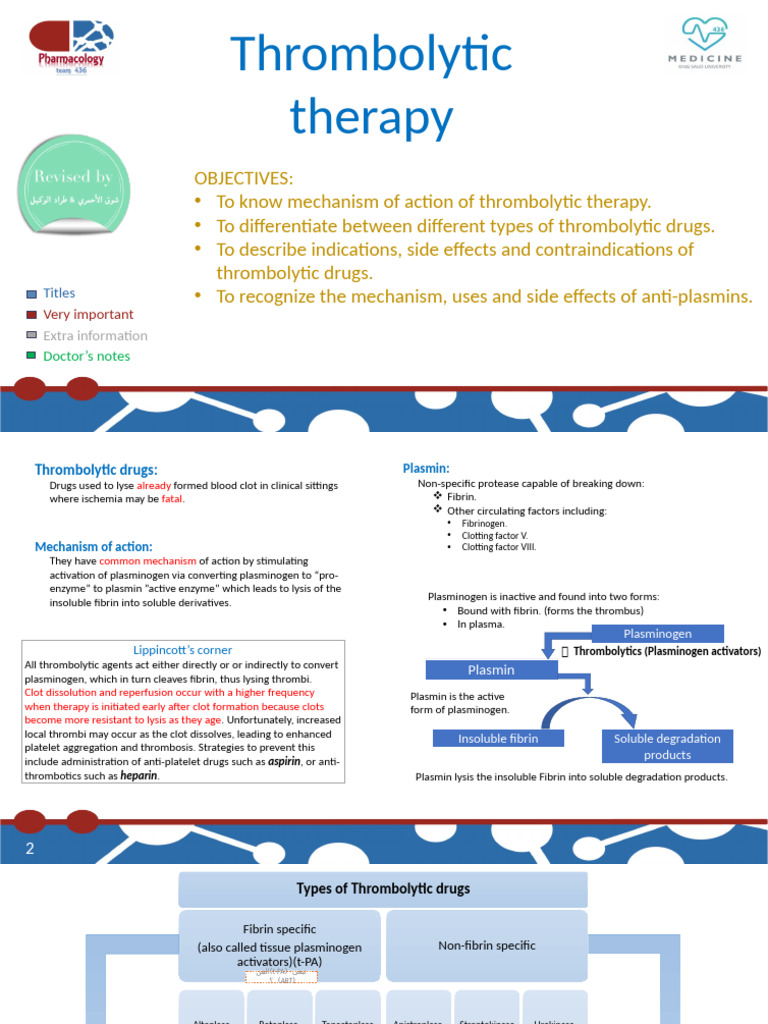 Thrombolytic Therapy: Mechanisms & Drugs | PDF | Thrombus | Coagulation
