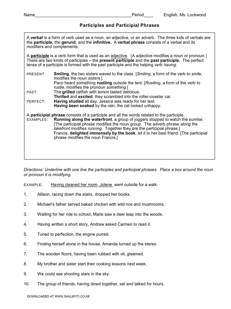 Participles and Participle Phrases | PDF | Verb | Grammar