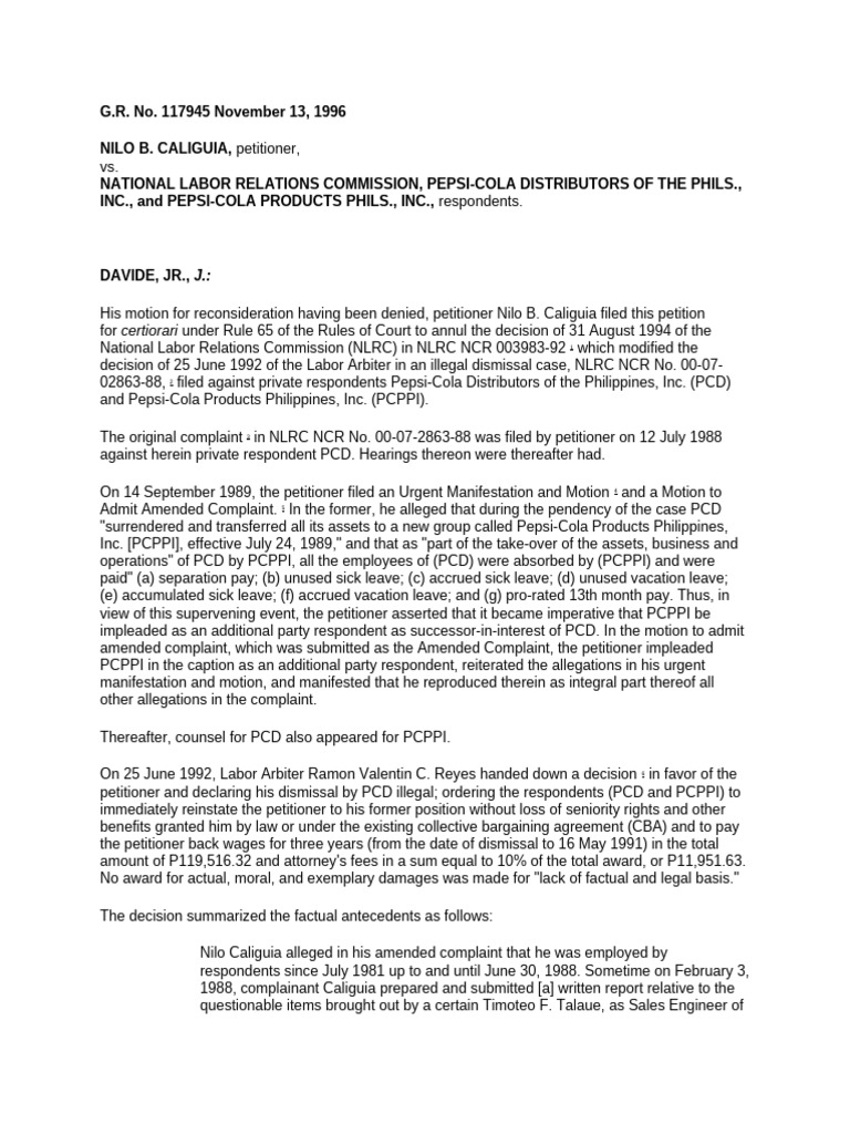 Caliguia vs. NLRC | PDF | Employment | Complaint