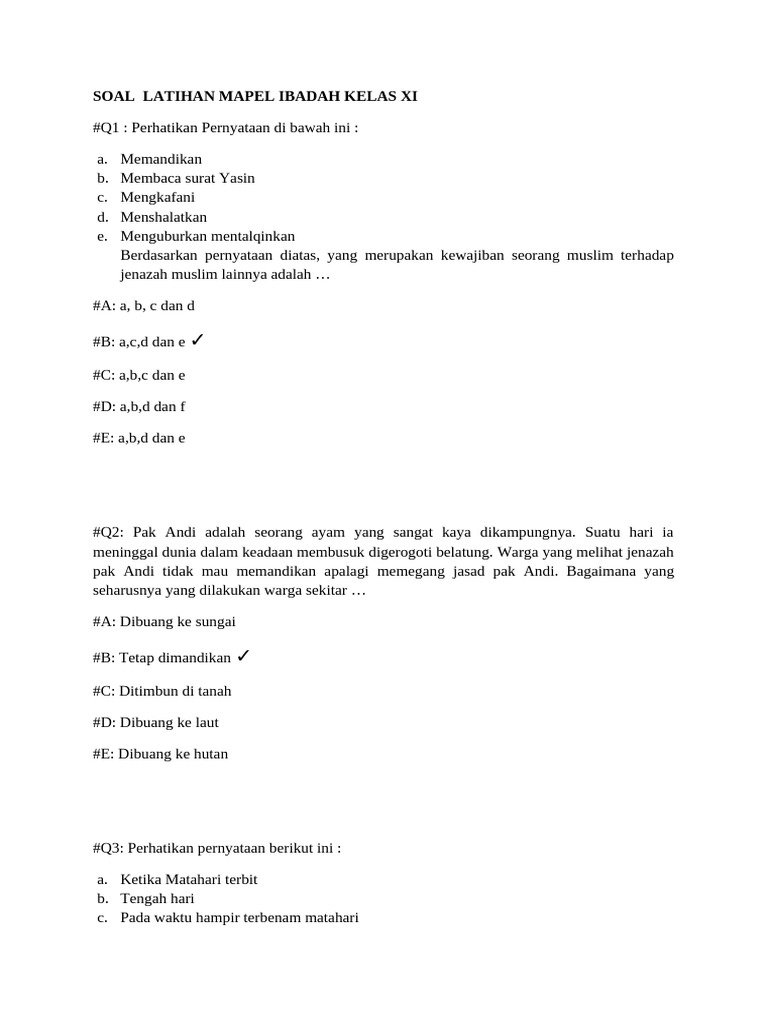 Latihan Soal Mapel Ibadah Kelas Xi Ganjil | PDF