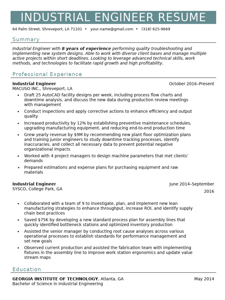 Industrial Engineer Resume | PDF | Résumé | Business
