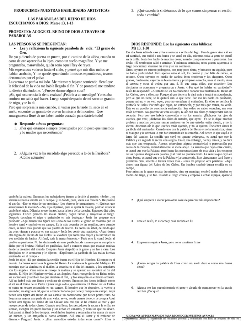 Parábolas del Reino de Dios en Mateo 13 | PDF | Jesús | Parábolas de Jesús