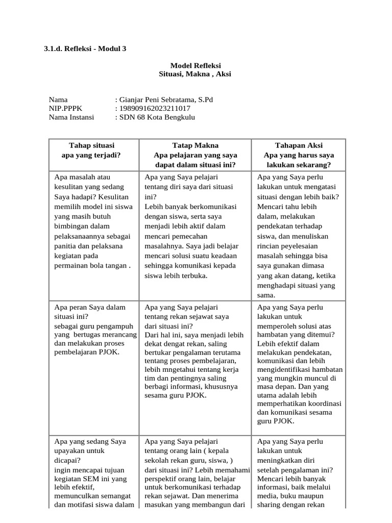 3 1 D Refleksi Modul 3 Model Refleksi Situasi Makna Aksi | PDF