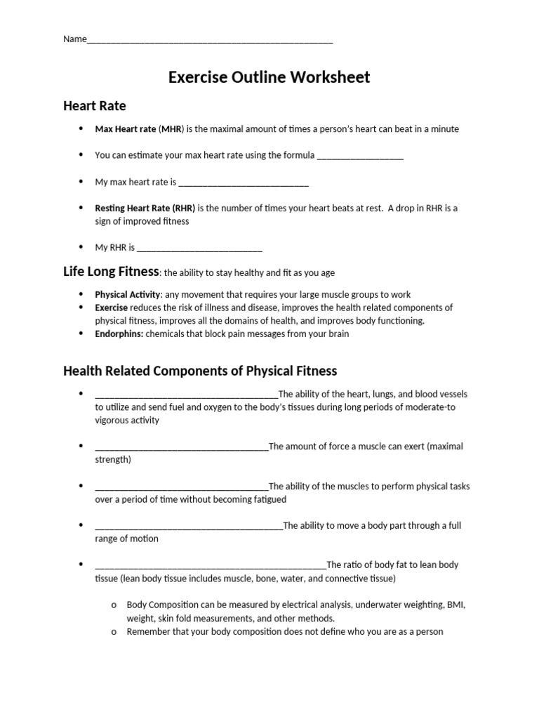 Exercise Outline Worksheet | PDF | Physical Fitness | Aerobic Exercise