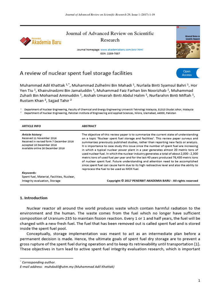 A Review of Spent Fuel Storage Facilities | PDF | Technology & Engineering