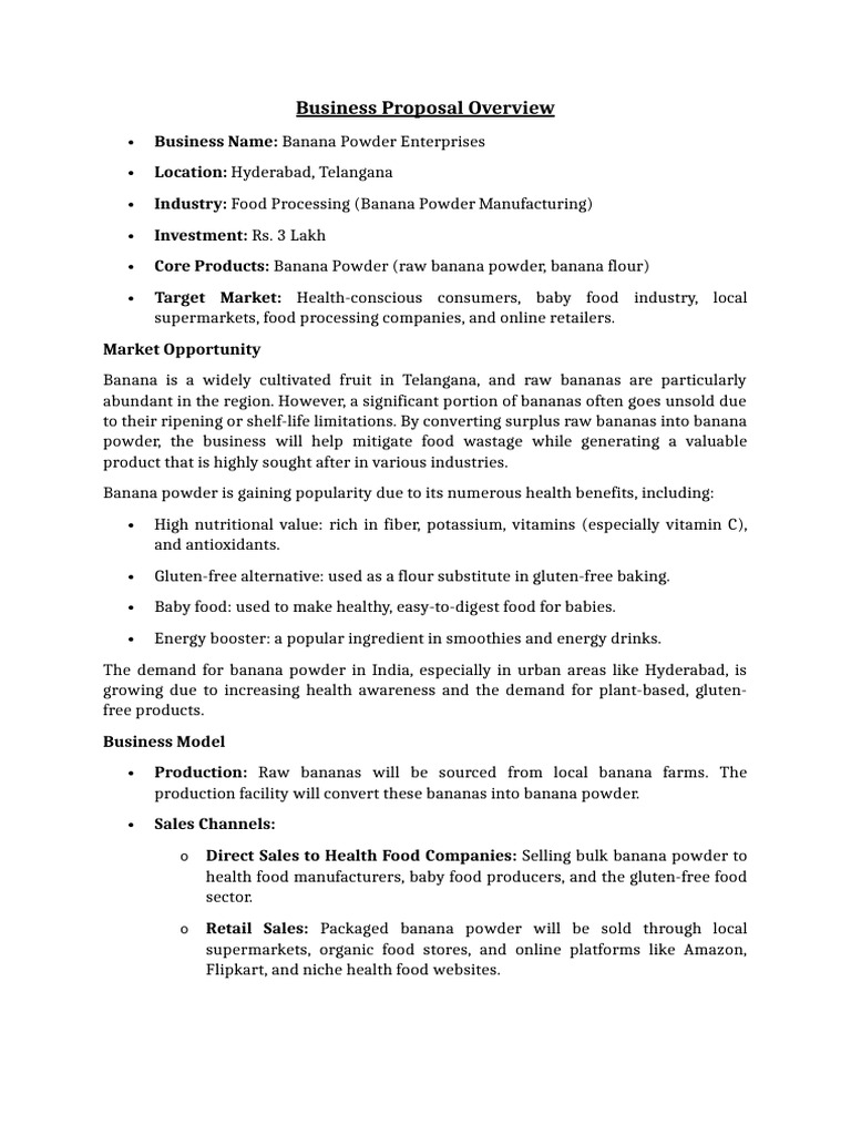 Business Proposal | PDF | Banana | Foods