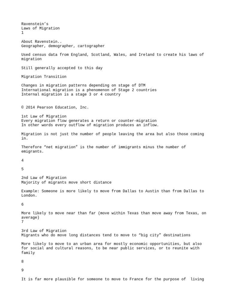 Ravenstein's Laws of Migration | PDF