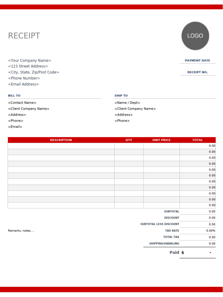 Receipt Template 1 Excel | PDF