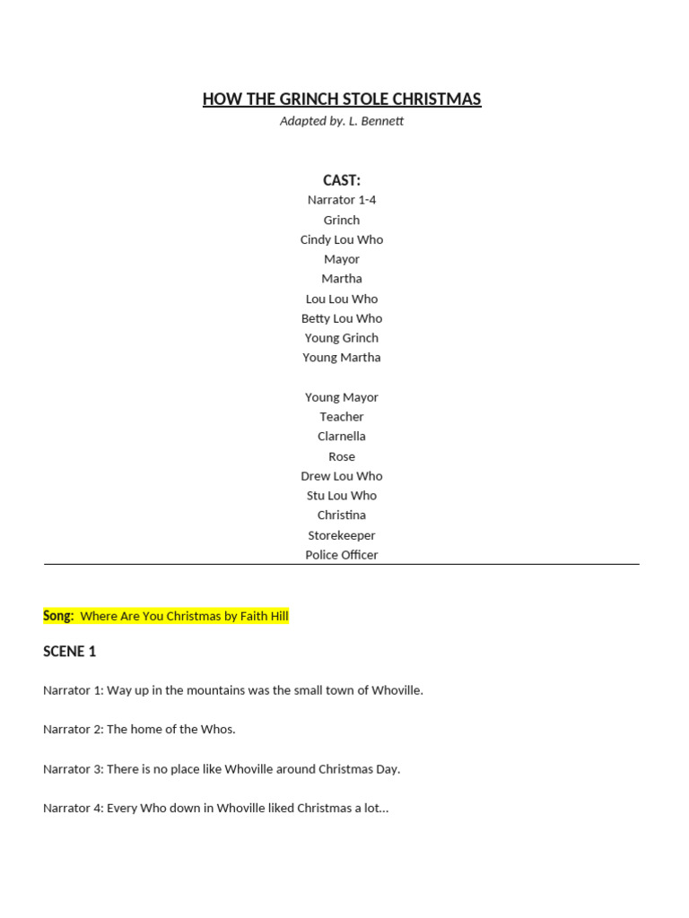 (Long Script) How The Grinch Stole Christmas | PDF | Dr. Seuss