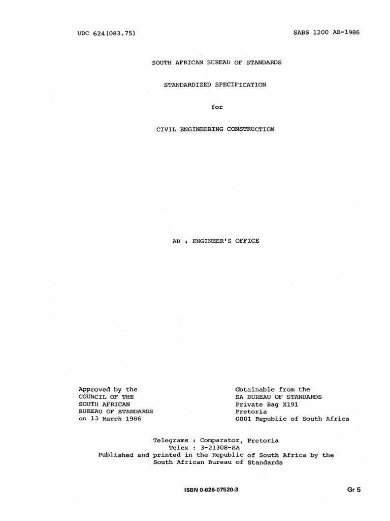 SABS 1200 AB-1986 Engineer's Office Specs | PDF | Specification ...