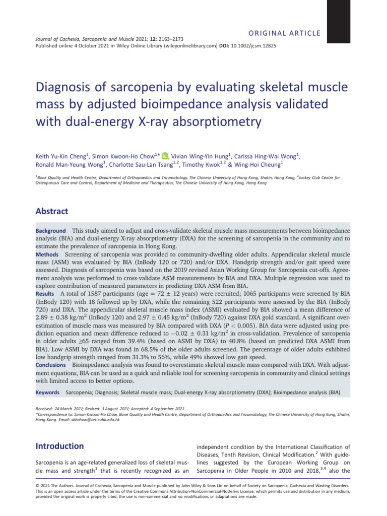 J Cachexia Sarcopenia Muscle - 2021 - Cheng - Diagnosis of Sarcopenia ...