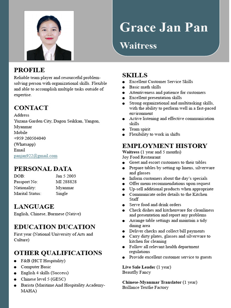 Grace-Jan-Pan 2 | PDF | Waiting Staff | Restaurants